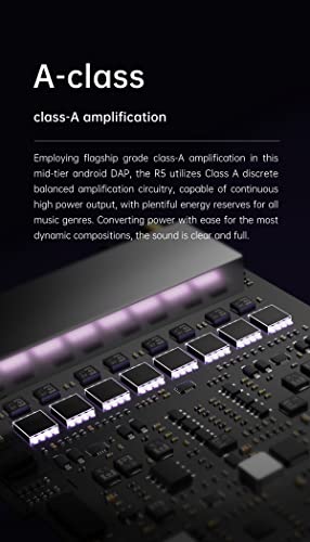 HiBy R5 Gen 2 Hi Res Audio Player Android Mp3 Mp4 Player with Class A Headphone Amplifier High Impedance Low Heat Generation Black