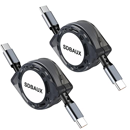 SDBAUX Retractable USB C to USB C 60W Cable,Type C Phone Charger Fast Charging Cord Compatible with Galaxy S22 S21 Lumia Switch Pixel Mini Cell Phones Tablets and More[2-Pack 3.3ft]