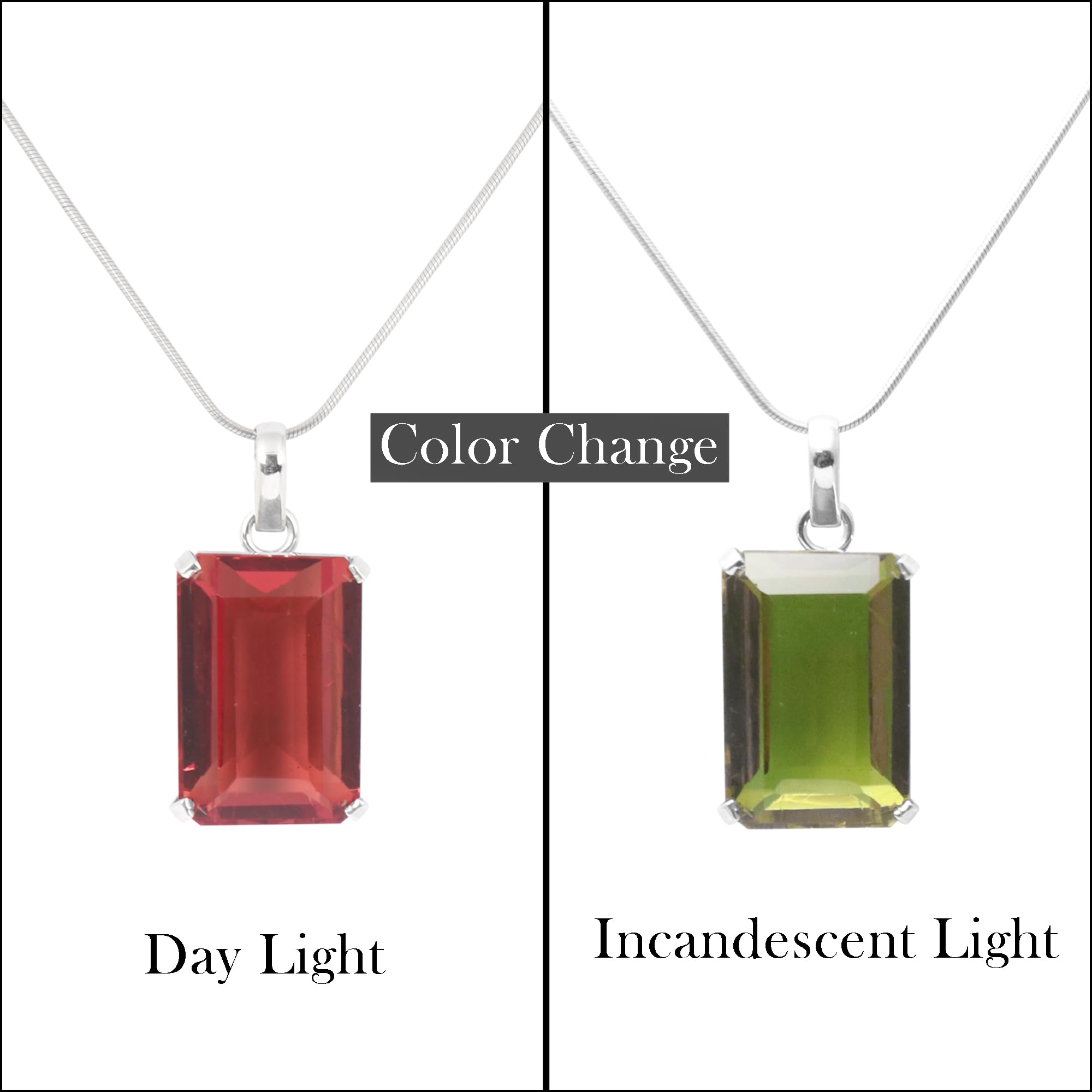 GEMHUB 925 Sterling Silver Emerald Cut Alexandrite Pendant, 120.00 Ct. Loose Gemstone Healing Crystal Pendant For Mother Day Gift Idea