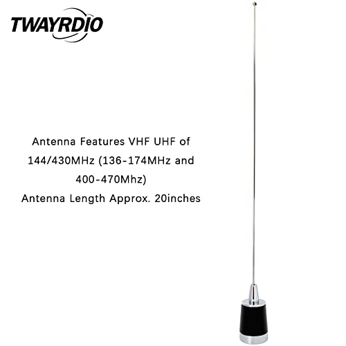 TWAYRDIO NMO Dual Band Antenna, 144MHz VHF and 430MHz UHF Two Way Antenna for Motorola Kenwood Icom Vertex Blackbox HYT Hytera Mobile Radios, Requires NMO Mount