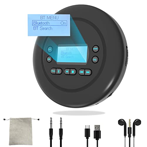 CD Player Portable,Bluetooth CD Player with Dual Headphone Jack for Home, Rechargeable Walkman Small CD Player for Car,CD Player with Bluetooth Visibility LCD Screen