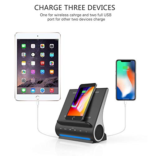 Azpen Dockall D100 - Qi Wireless Charger, Bluetooth Premium Speakers, Docking Station with Built in Mic Handsfree call, 3 in 1 Station for iPhone and Samsung phone