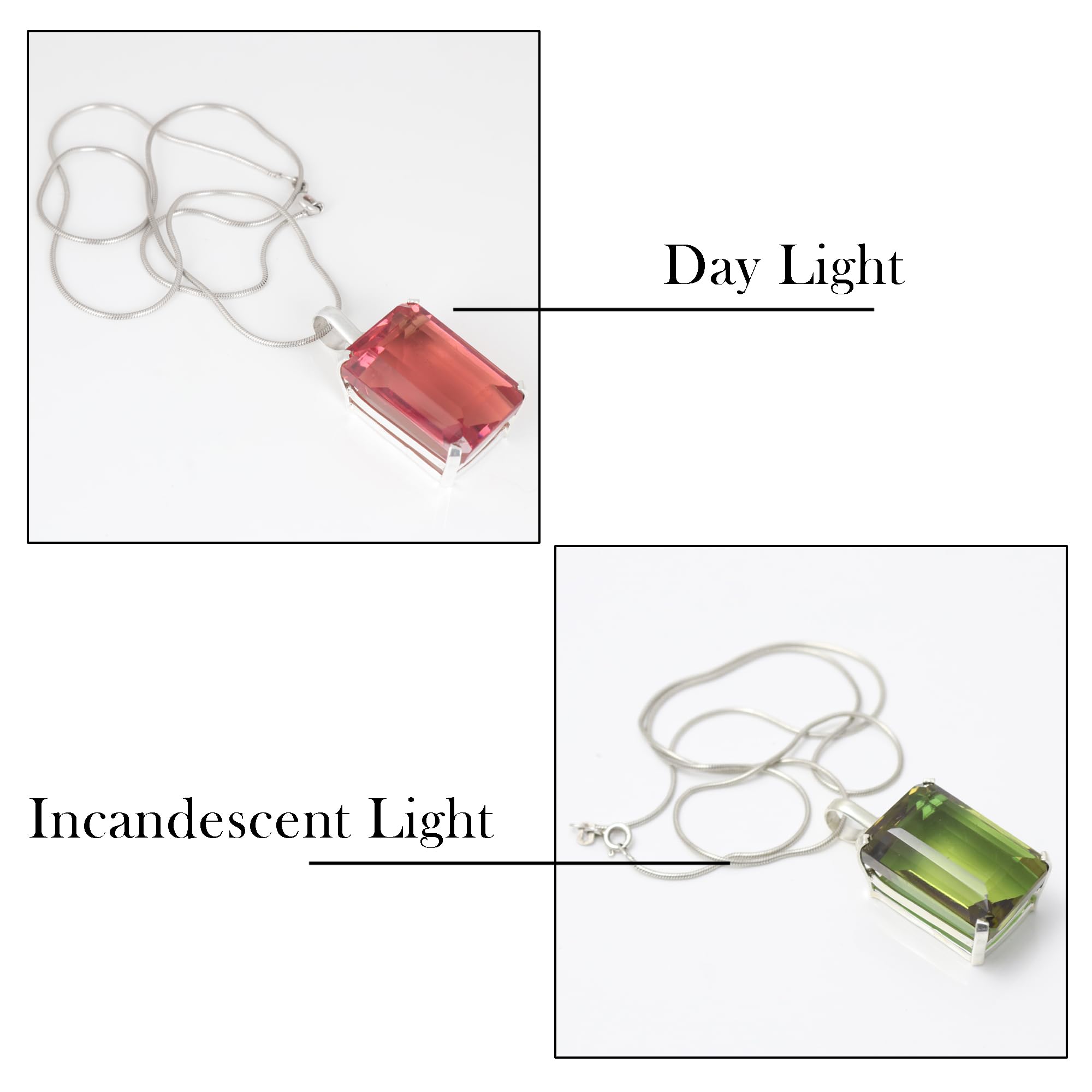 GEMHUB 925 Sterling Silver Emerald Cut Alexandrite Pendant, 120.00 Ct. Loose Gemstone Healing Crystal Pendant For Mother Day Gift Idea