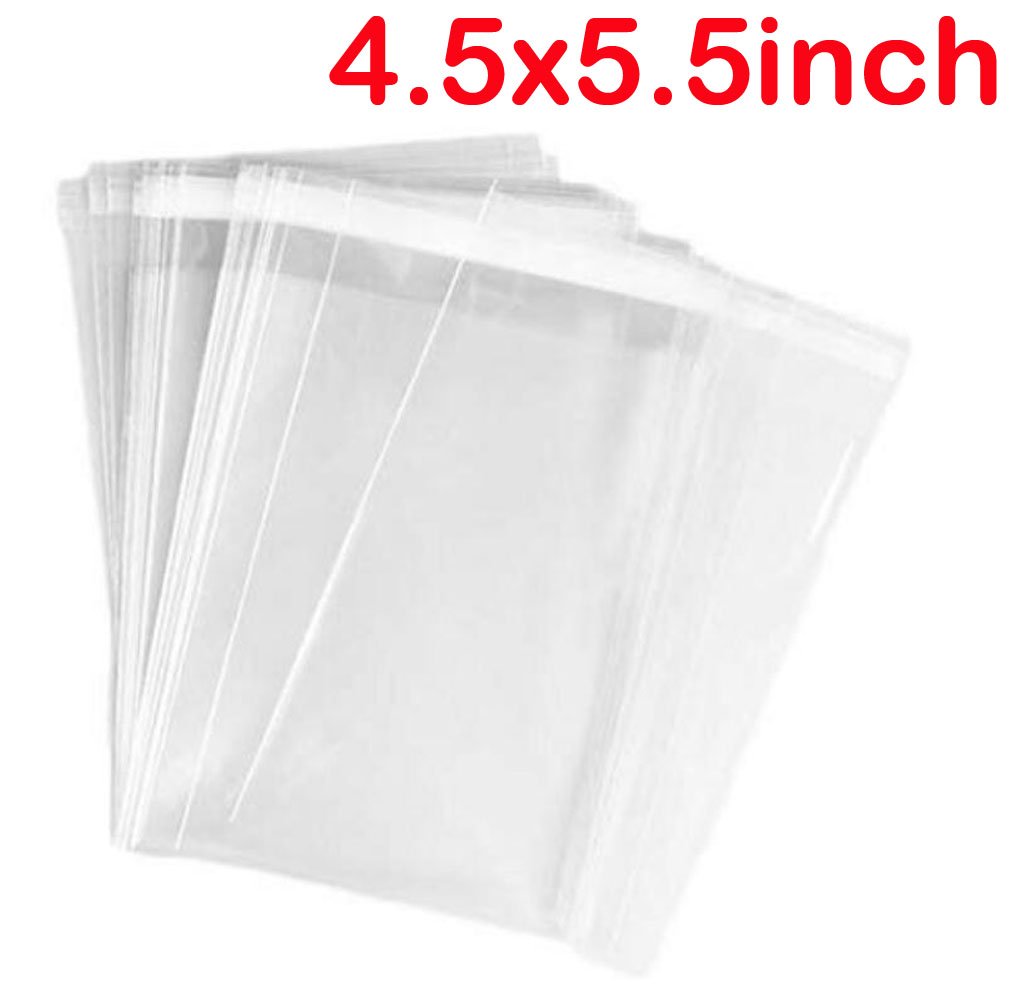 100PCS 4.5x5.5 inch Clear Automatic Sealing Flat Cello/Cellophane Bag Packaging Treat Bags Favor Bags with Self Seal Lip Adhesive Closure for Snacks Bakery Candies