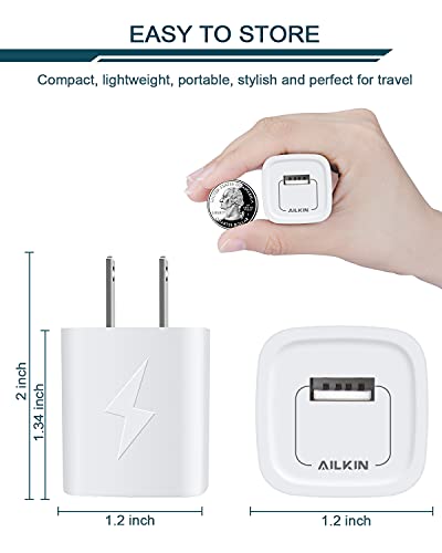 Charger Block, AILKIN 5Pack USB Wall Charging Adapter Fast Charge Power Plug Brick for iPhone 14 13 Pro Max 12 11, Samsung Galaxy S22 Ultra, Google, LG, One Port USB Mini Station Cube Box for Travel