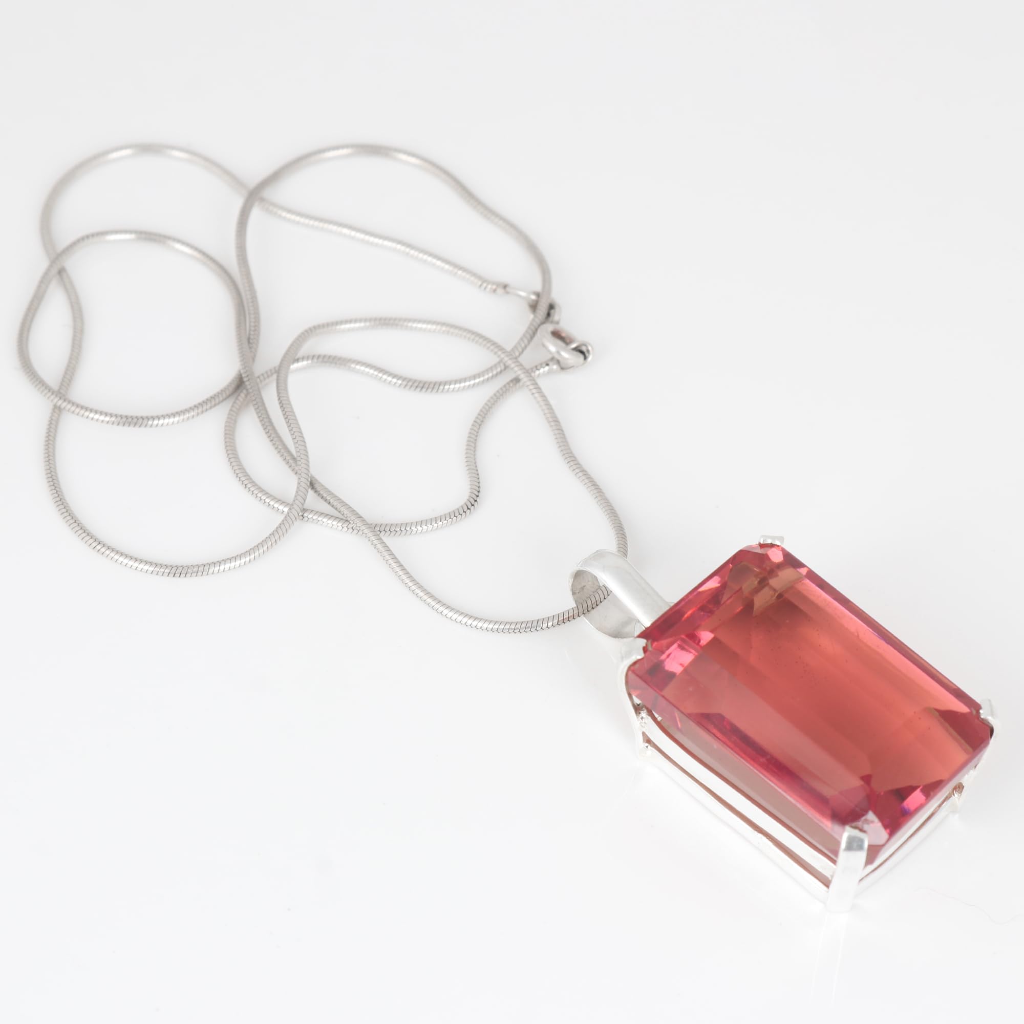 GEMHUB 925 Sterling Silver Emerald Cut Alexandrite Pendant, 120.00 Ct. Loose Gemstone Healing Crystal Pendant For Mother Day Gift Idea