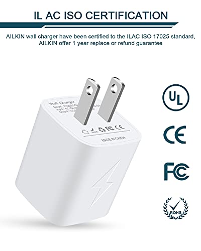 Charger Block, AILKIN 5Pack USB Wall Charging Adapter Fast Charge Power Plug Brick for iPhone 14 13 Pro Max 12 11, Samsung Galaxy S22 Ultra, Google, LG, One Port USB Mini Station Cube Box for Travel