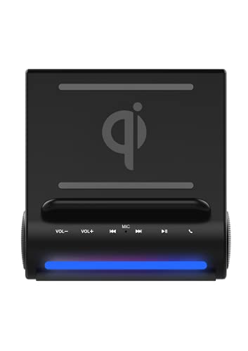 Azpen Dockall D100 - Qi Wireless Charger, Bluetooth Premium Speakers, Docking Station with Built in Mic Handsfree call, 3 in 1 Station for iPhone and Samsung phone