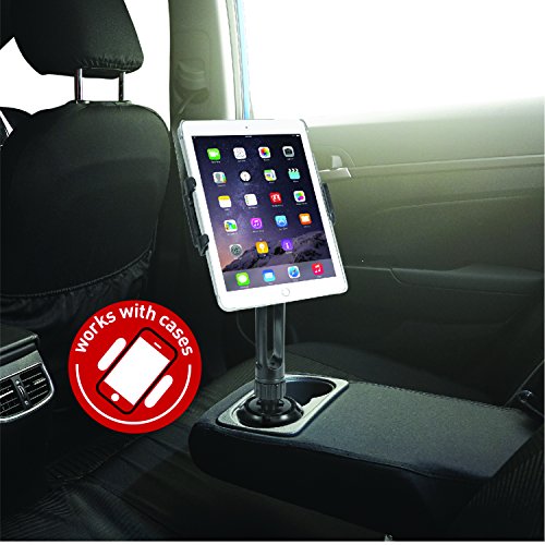 Macally Cup Holder Tablet Mount - Heavy Duty iPad Cup Holder Car Mount Stand or Tablet Holder for Car, Truck, and Vehicle - Fits Devices 3.5" - 8β Wide with Case - Adjustable iPad Holder for Car