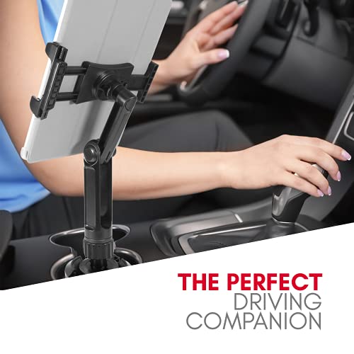 Macally Cup Holder Tablet Mount - Heavy Duty iPad Cup Holder Car Mount Stand or Tablet Holder for Car, Truck, and Vehicle - Fits Devices 3.5" - 8β Wide with Case - Adjustable iPad Holder for Car