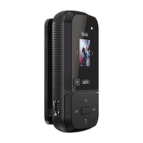 SanDisk 32GB Clip Sport Go MP3 Player, Black - LED Screen and FM Radio - SDMX30-032G-G46K (Renewed)