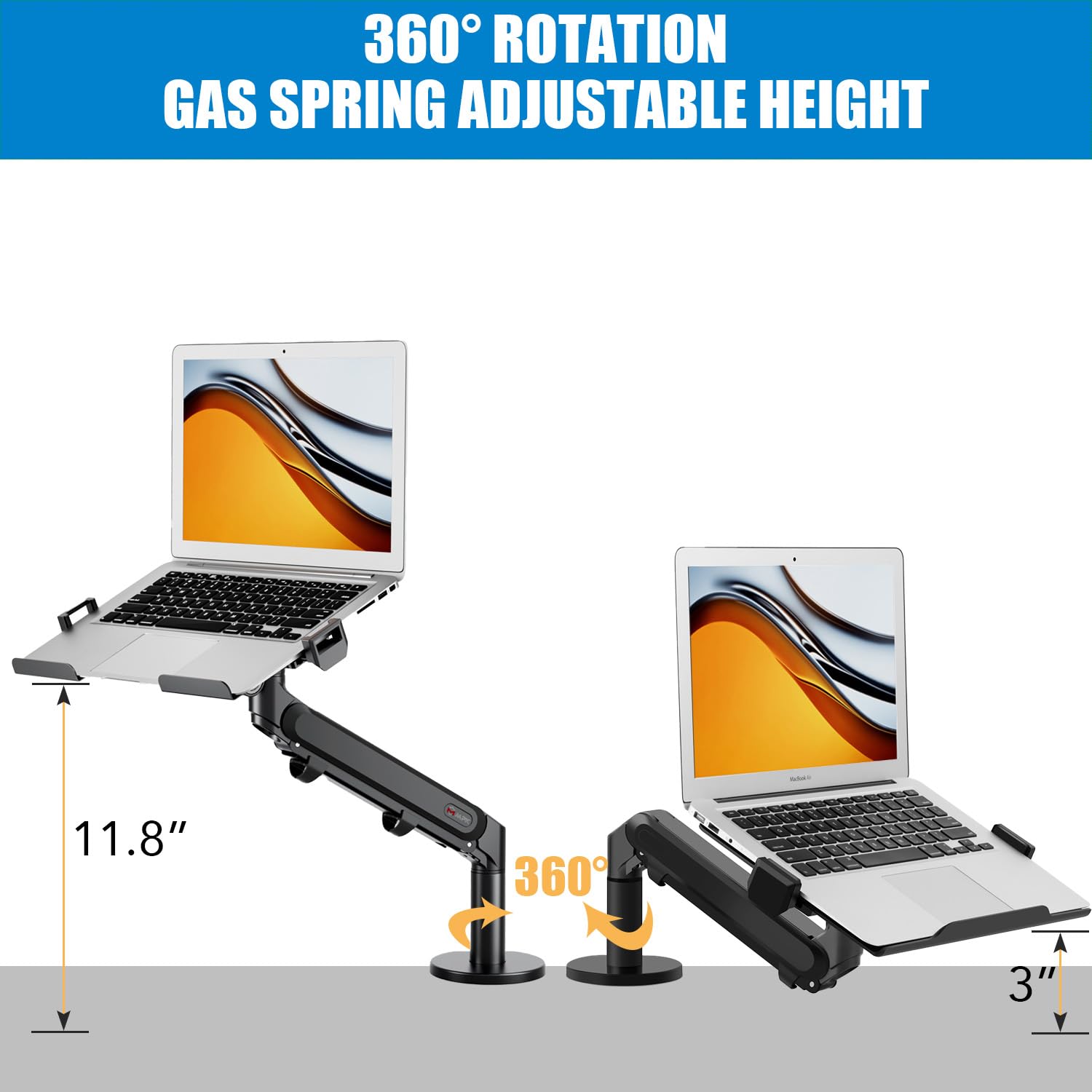 MPK Laptop arm Mount for Desk, Single Gas Spring Laptop Arm Desk Stand/Holder,Extra Laptop Tray Fits 12-17" Laptops/Notebook