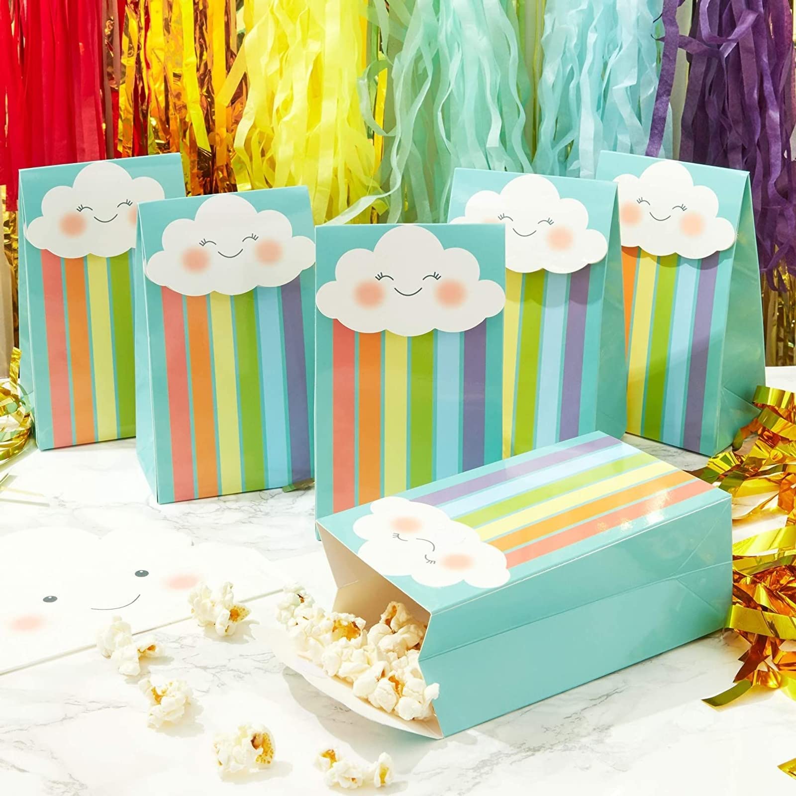 BLUE PANDA 24 Pack Rainbow Treat Bags with Stickers for Rainbow Themed Birthday Party, Baby Shower Decorations (6.5 x 3.75 x 2.6 In)