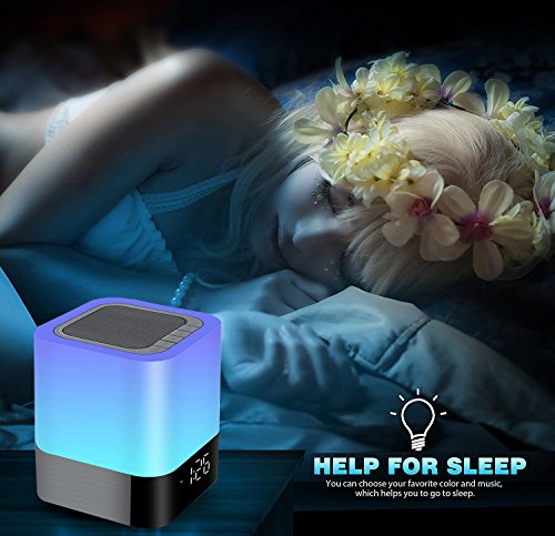 Alarm Clock Bluetooth Speaker Night Light Bluetooth Speaker,Touch Sensor Bedside Lamp,Dimmable Warm Light & Color Changing RGB LED Table Lamp MP3 Music Player for Kids,Bedroom,Camping (Newest Version)