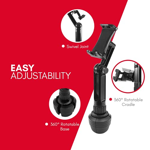 Macally Cup Holder Tablet Mount - Heavy Duty iPad Cup Holder Car Mount Stand or Tablet Holder for Car, Truck, and Vehicle - Fits Devices 3.5" - 8β Wide with Case - Adjustable iPad Holder for Car