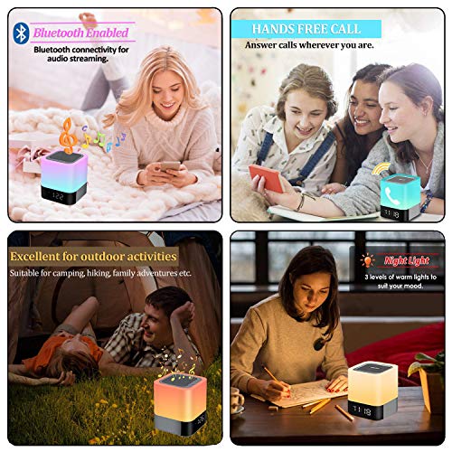 Alarm Clock Bluetooth Speaker Night Light Bluetooth Speaker,Touch Sensor Bedside Lamp,Dimmable Warm Light & Color Changing RGB LED Table Lamp MP3 Music Player for Kids,Bedroom,Camping (Newest Version)