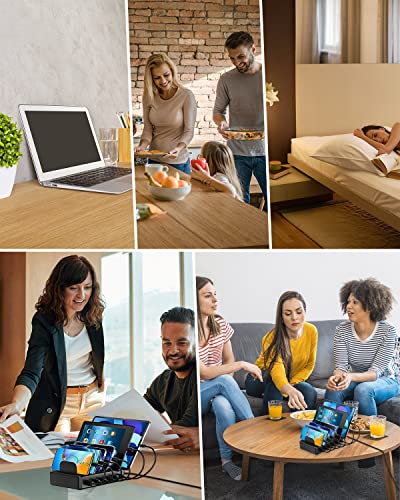 Charging Station for Multiple Devices, ALFUEL 50W 6 Port USB Charging Station Dock with 6 Charging Cables, Charger Station Organizer for iPhone, Android, Tablets, Kindle, Smart Watch - Black