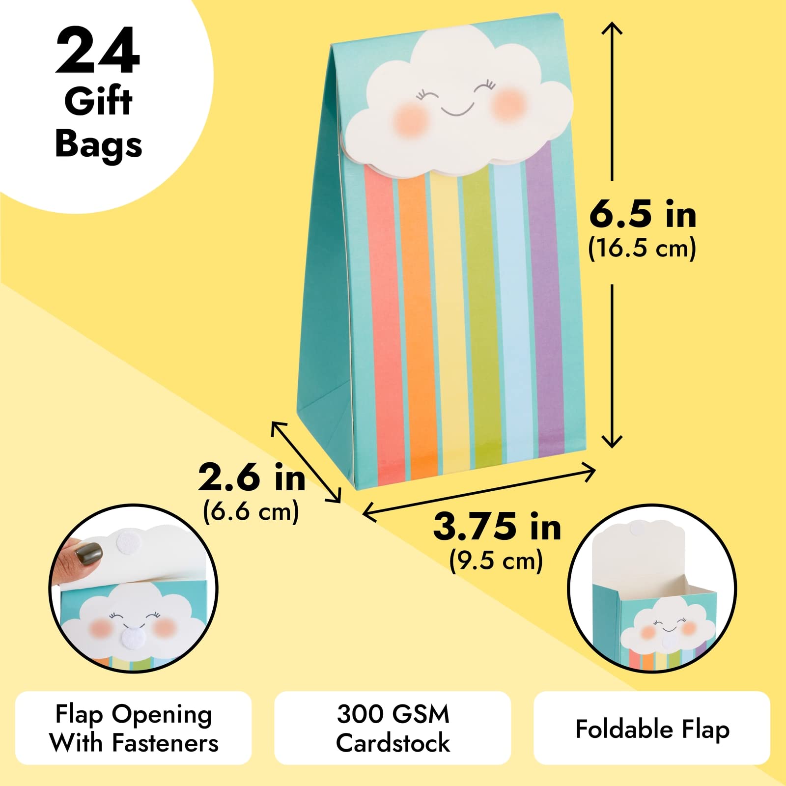 BLUE PANDA 24 Pack Rainbow Treat Bags with Stickers for Rainbow Themed Birthday Party, Baby Shower Decorations (6.5 x 3.75 x 2.6 In)