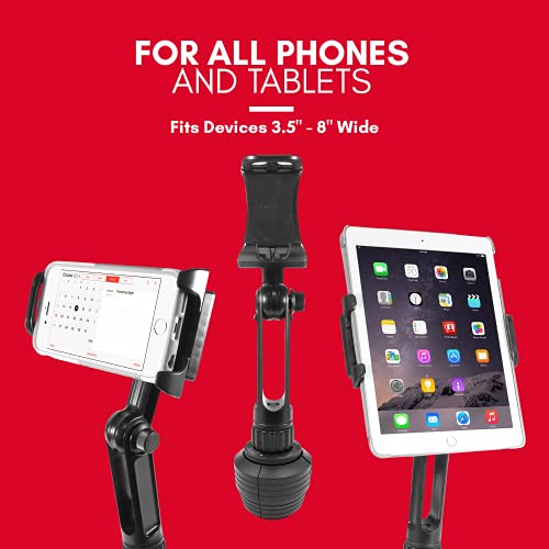 Macally Cup Holder Tablet Mount - Heavy Duty iPad Cup Holder Car Mount Stand or Tablet Holder for Car, Truck, and Vehicle - Fits Devices 3.5" - 8β Wide with Case - Adjustable iPad Holder for Car