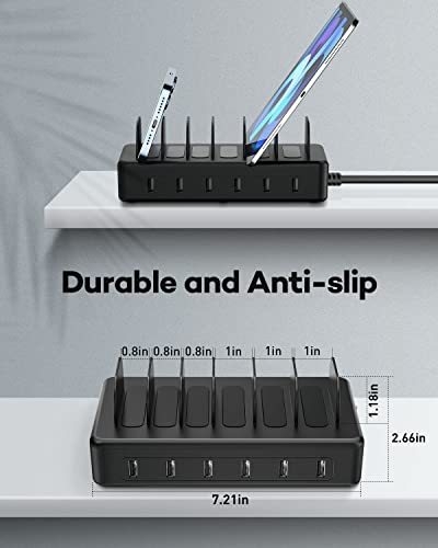 Charging Station for Multiple Devices, ALFUEL 50W 6 Port USB Charging Station Dock with 6 Charging Cables, Charger Station Organizer for iPhone, Android, Tablets, Kindle, Smart Watch - Black