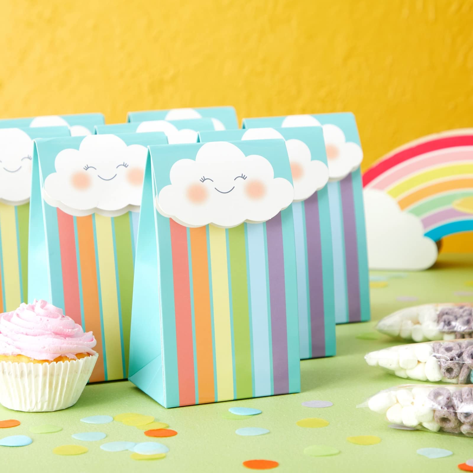 BLUE PANDA 24 Pack Rainbow Treat Bags with Stickers for Rainbow Themed Birthday Party, Baby Shower Decorations (6.5 x 3.75 x 2.6 In)