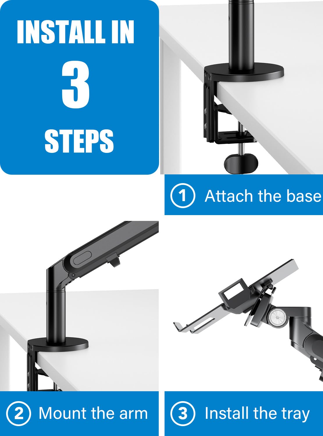 MPK Laptop arm Mount for Desk, Single Gas Spring Laptop Arm Desk Stand/Holder,Extra Laptop Tray Fits 12-17" Laptops/Notebook