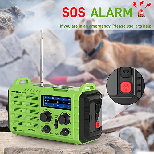 Emergency Weather Radio with NOAA/AM/FM, Solar Hand Crank Radio with 5000mAh Rechargeable Battery, Survival Portable Radio with LED Flashlight,Battery Operated, SOS Alarm for Home or Emergency(Green)