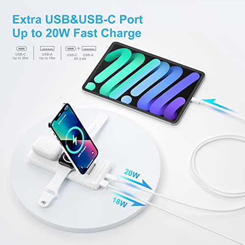 10000mAh for MagSafe Battery Pack, 5 in 1 Foldable Mag Safe Charger Stand for Apple iPhone 14 13 12 Pro Max Plus Mini, Apple Watch, AirPods, Compact Apple Travel Charger for MagSafe Charging