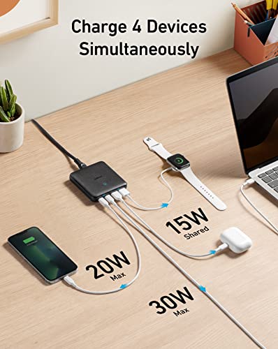 Anker 63W 4 Port PIQ 3.0 & GaN Fast Charger Adapter, PowerPort Atom III Slim Wall Charger with Dual USB C Ports (45W Max), for MacBook, Laptops, iPad Pro, iPhone, and More