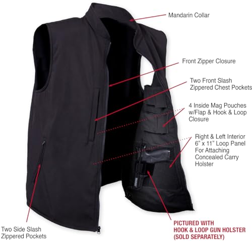 Rothco Men's Professional CCW Concealed Carry Soft Shell Vest, Black - 2XL