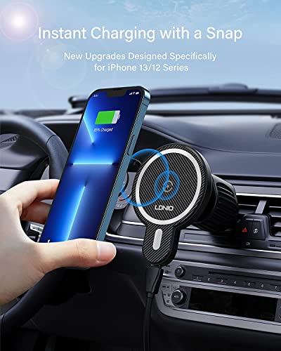 Compatible for MagSafe Car Charger, LDNIO Strong Magnet Magnetic Wireless Car Charger, Hands Free Car Phone Holder [with PD3.0 Adapter] Fit for iPhone 14 13 12 Series and Mag-Safe Case
