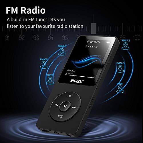 MP3 Player with Bluetooth 5.0, RUIZU 8GB Music Player for Kids, Digital Audio Players, MP3 Player with FM Radio, Voice Recorder, Video Play, E-Book, 80 Hours Playback, Expandable Up to 128GB, Black