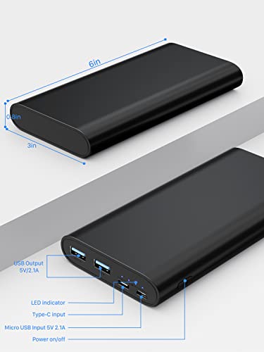 OHZHAO Portable Charger Power Bank 26800mAh, (Upgrade Large Capacity Battery) with Dual Input Ports Support Dual Fast Charging, 2 USB Ports for iPhone, iPad, AirPods, Samsung,Android and More,Black