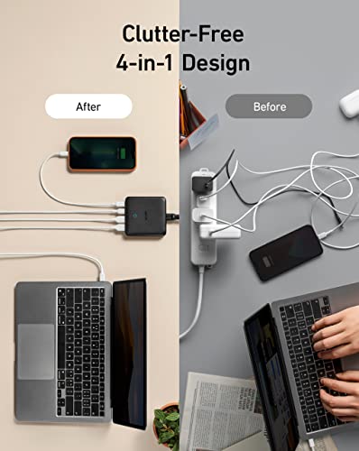 Anker 63W 4 Port PIQ 3.0 & GaN Fast Charger Adapter, PowerPort Atom III Slim Wall Charger with Dual USB C Ports (45W Max), for MacBook, Laptops, iPad Pro, iPhone, and More