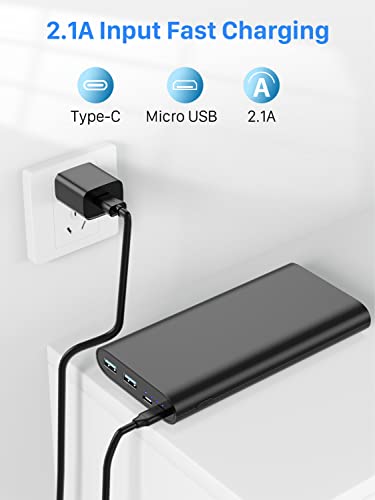 OHZHAO Portable Charger Power Bank 26800mAh, (Upgrade Large Capacity Battery) with Dual Input Ports Support Dual Fast Charging, 2 USB Ports for iPhone, iPad, AirPods, Samsung,Android and More,Black