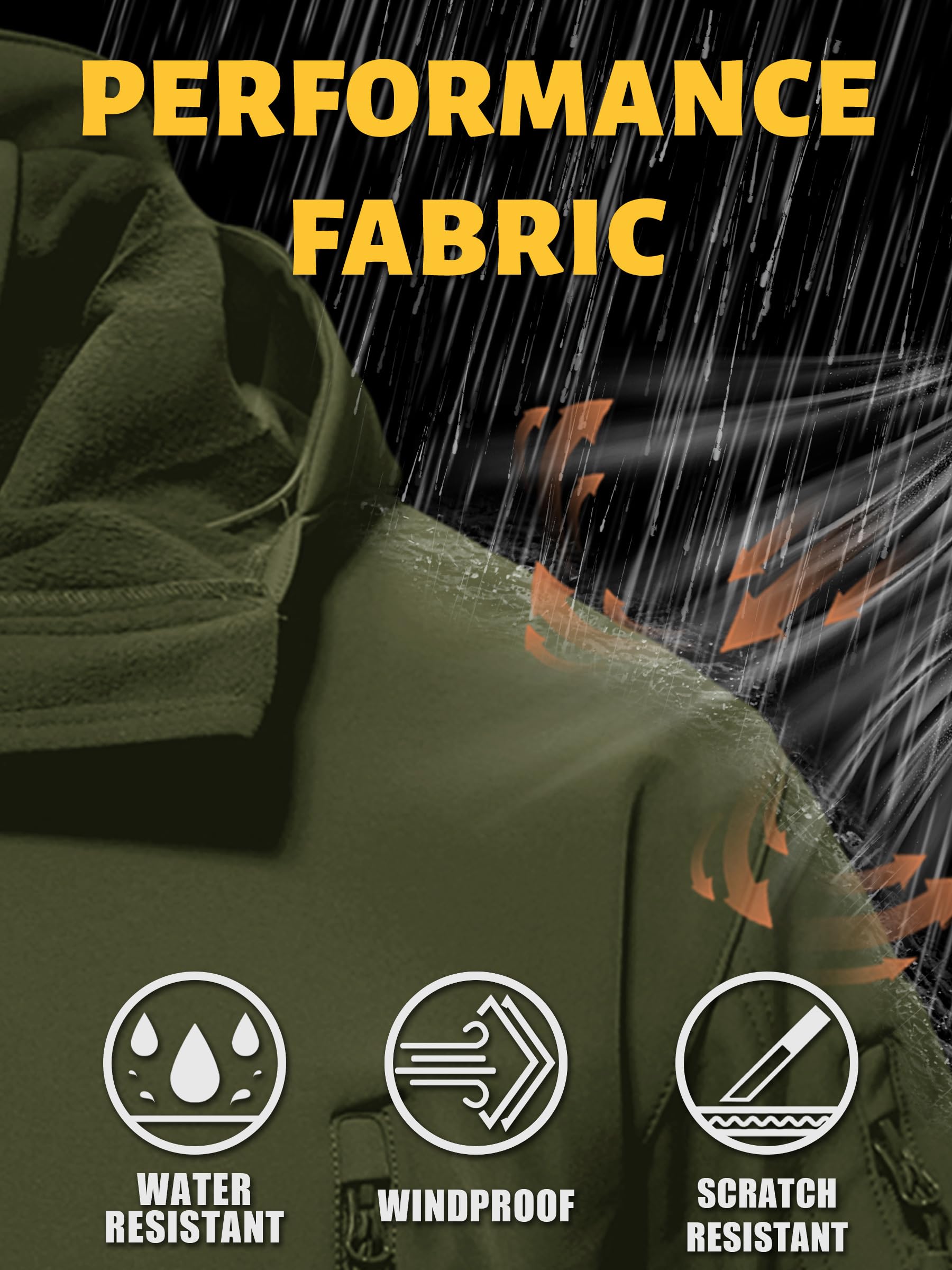 TACVASEN Men Winter Waterproof Snowboard Softshell Parka Jacket Tactical Hoodie Rain Jackets Fleece Lined Mutil-pockets Ski Coats Army Green M