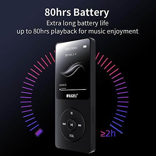 MP3 Player with Bluetooth 5.0, RUIZU 8GB Music Player for Kids, Digital Audio Players, MP3 Player with FM Radio, Voice Recorder, Video Play, E-Book, 80 Hours Playback, Expandable Up to 128GB, Black