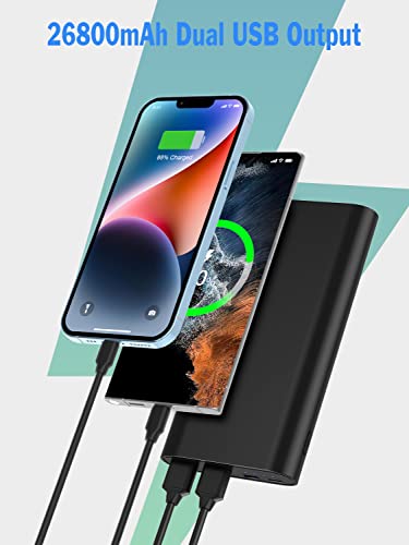 OHZHAO Portable Charger Power Bank 26800mAh, (Upgrade Large Capacity Battery) with Dual Input Ports Support Dual Fast Charging, 2 USB Ports for iPhone, iPad, AirPods, Samsung,Android and More,Black