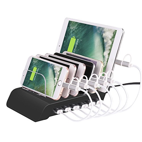 USB Charging Station Dock - 7-Port - Fast Charge Docking Station for Multiple Devices - Multi Device Charger Organizer - Compatible with Apple iPad iPhone and Android Cell Phone and Tablet