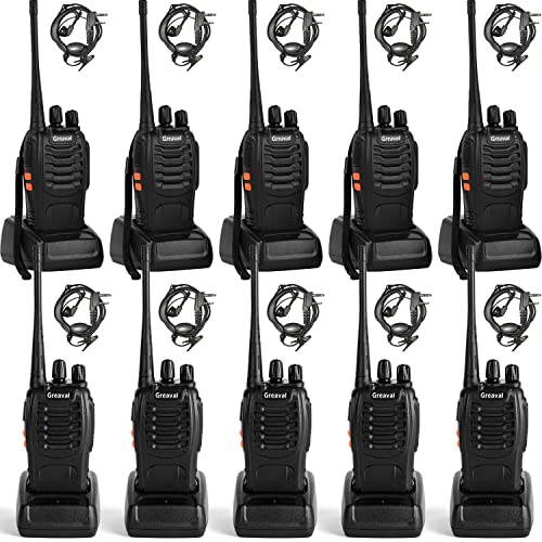 Greaval Walkie Talkies 10 Pack Rechargeable Two-Way Radios with Earpiece 16 Channel UHF Radio for Adults, Li-ion Battery and Charger Included, Long Range Two Way Radio (Pack of 10)