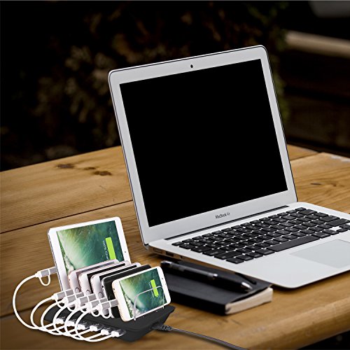 USB Charging Station Dock - 7-Port - Fast Charge Docking Station for Multiple Devices - Multi Device Charger Organizer - Compatible with Apple iPad iPhone and Android Cell Phone and Tablet