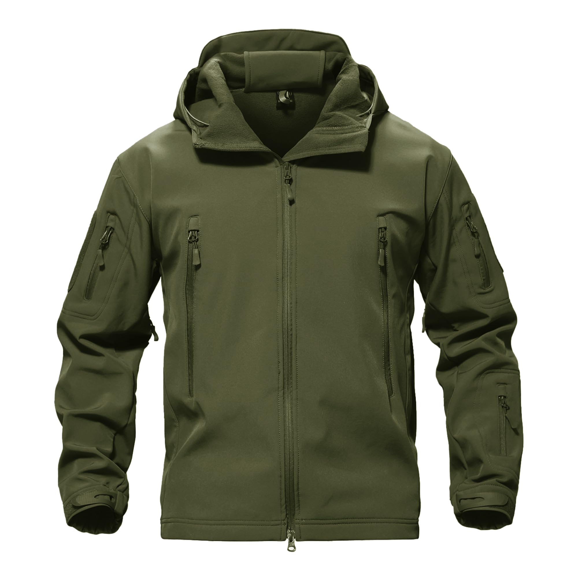 TACVASEN Men Winter Waterproof Snowboard Softshell Parka Jacket Tactical Hoodie Rain Jackets Fleece Lined Mutil-pockets Ski Coats Army Green M
