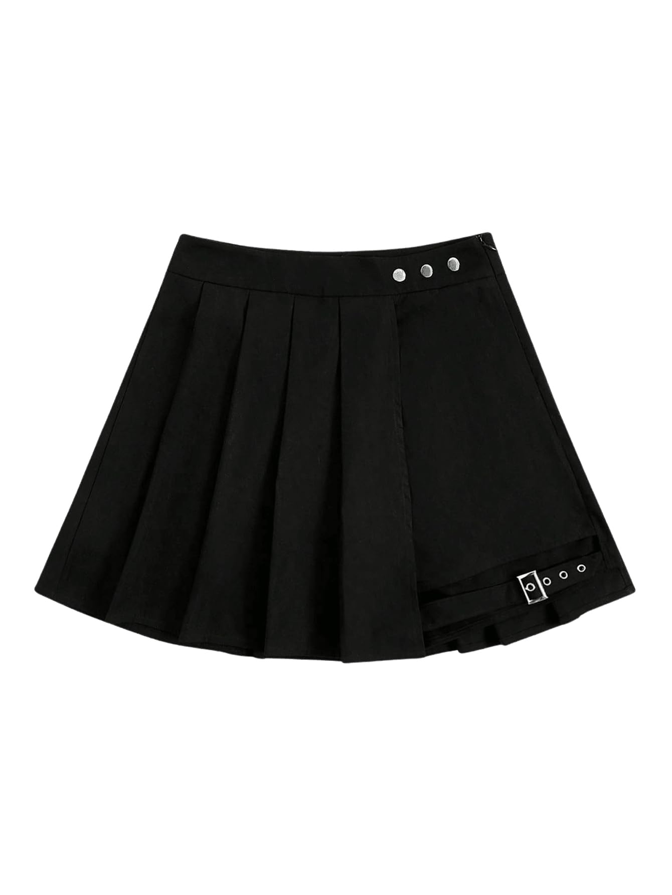 WDIRARA Women's High Waist Pleated Button Skort Asymmetrical Skirt Shorts Black S