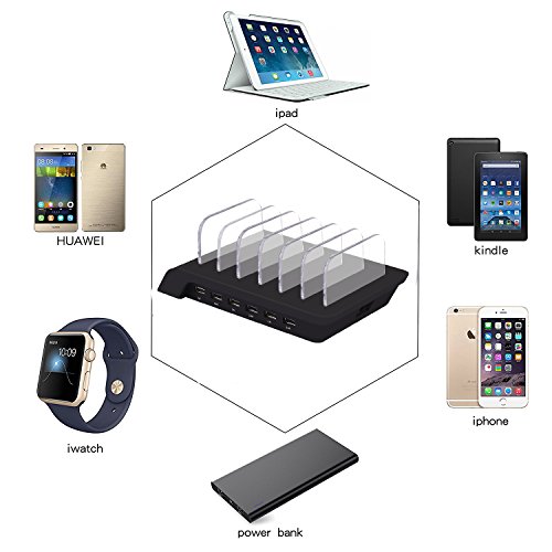 USB Charging Station Dock - 7-Port - Fast Charge Docking Station for Multiple Devices - Multi Device Charger Organizer - Compatible with Apple iPad iPhone and Android Cell Phone and Tablet