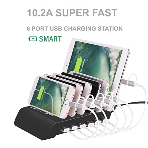 USB Charging Station Dock - 7-Port - Fast Charge Docking Station for Multiple Devices - Multi Device Charger Organizer - Compatible with Apple iPad iPhone and Android Cell Phone and Tablet
