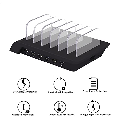 USB Charging Station Dock - 7-Port - Fast Charge Docking Station for Multiple Devices - Multi Device Charger Organizer - Compatible with Apple iPad iPhone and Android Cell Phone and Tablet