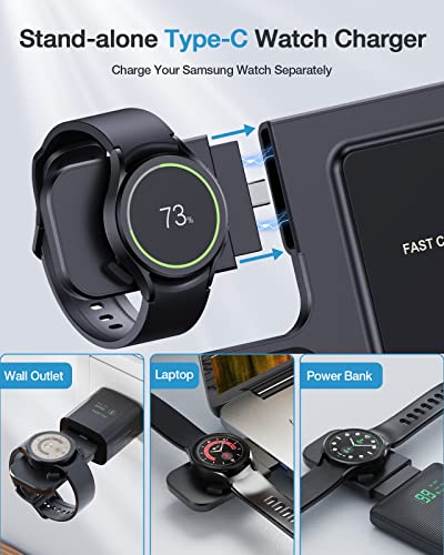 Samsung Wireless Charger, Metmoon 3 in 1 Samsung Charging Station for Galaxy S23 S22 S21 S20 Ultra FE/Note 20 10 9/Z Flip Fold Series, Galaxy Watch 5 Pro/5/4/3/Active 2/1, Buds+/Pro/Live(With Adapter)