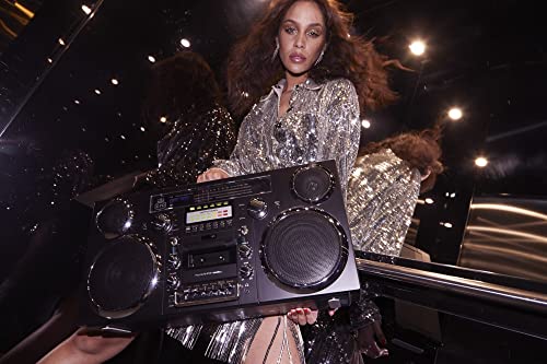 GPO Brooklyn 1980S-Style Portable Boombox - CD Player, Cassette Player, FM Radio, USB, Wireless Bluetooth Speaker - Black