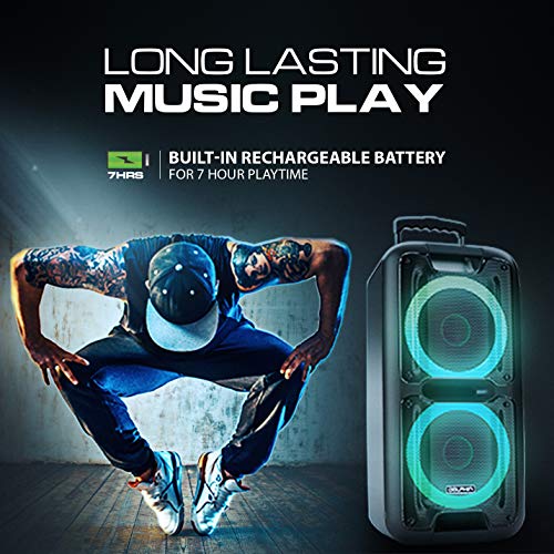 Party Speaker by Dolphin, Portable Bluetooth Speaker on Wheels with Sound Activated Light Show (SP-2100RBT)