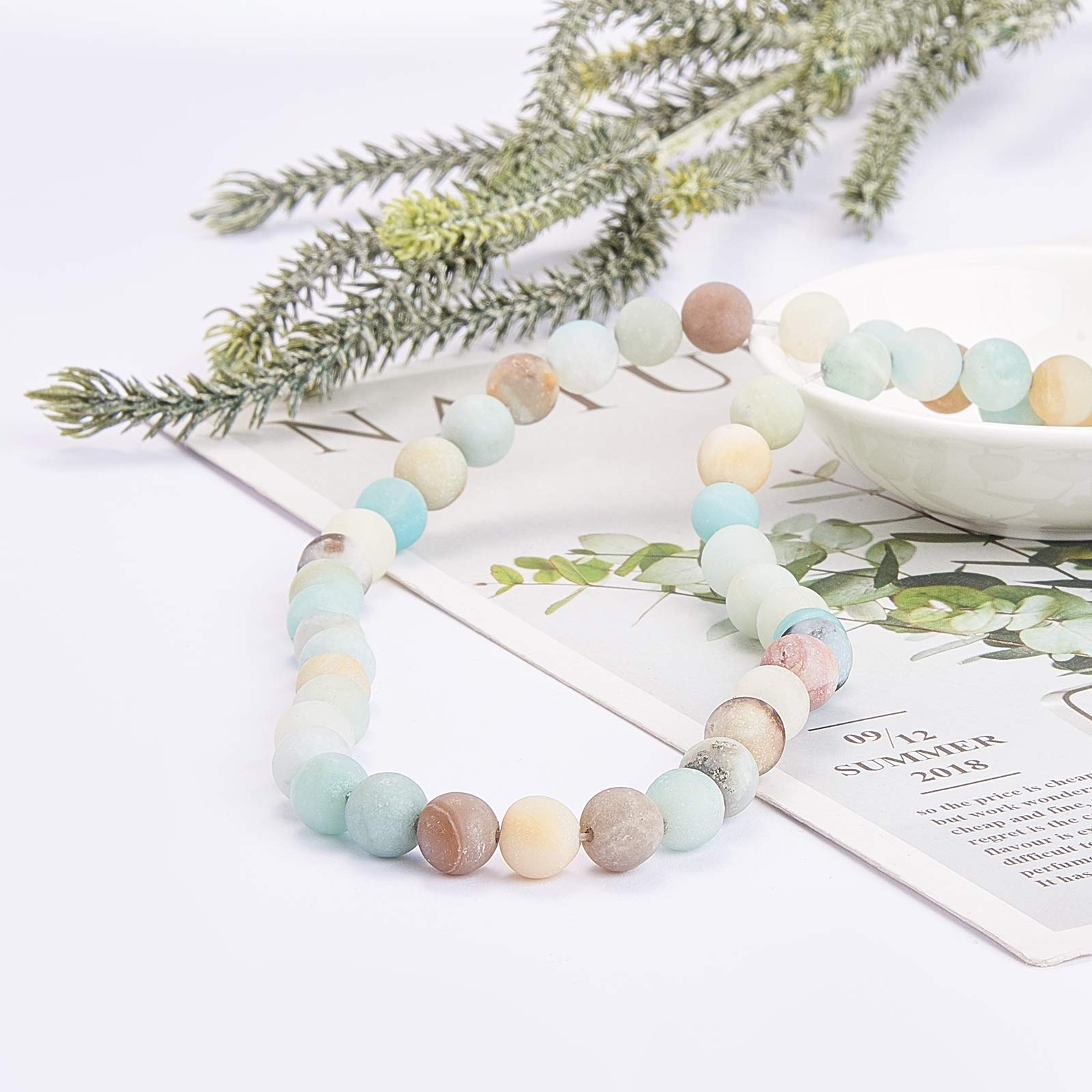 LiQunSweet 45 Pcs Natural Frosted Amazonite Semi-Precious Gemstones Stone Loose Ball Round Gems Beads Bulk for Jewellery Making DIY Material Supplies - 8mm